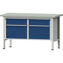 ANKE Werkbank, Gestellbauweise Serie V, 2 Schubladen 180 mm, 2 Schubladen 360 mm, Höhe 890 mm, Stahlblechbelag