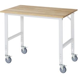 Rau Fahrbarer Arbeitstisch, Gestell 60 x 30 mm, Platten-BxT 1250 x 800 mm, Buche-Massivholzplatte