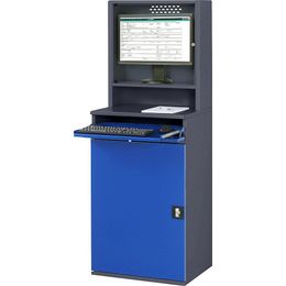 Rau Computer-Arbeitsstation, Monitorgehäuse, 2 Ausziehböden, Breite 650 mm, anthrazit / enzianblau