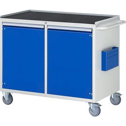 Rau Kompaktwerkbänke, fahrbar, 2 Türen, Metallablage mit Gummimatte, lichtgRau / enzianblau