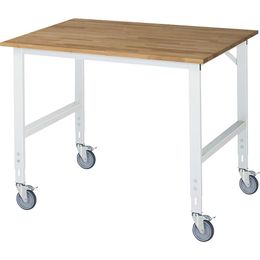 Rau Fahrbarer Arbeitstisch, Gestell 60 x 30 mm, Platten-BxT 1250 x 1000 mm, Buche-Massivholzplatte
