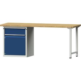 ANKE Werkbank, Gestellbauweise Serie V, 1 Schublade 180 mm, 1 Tür, Breite 2000 mm, Buche massiv