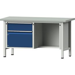ANKE Werkbank, Gestellbauweise Serie V, 1 Schublade, Tür 360 mm, ½ Ablageboden, Stahlblechbelag, Teilauszug