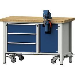 ANKE Kompaktwerkbank, fahrbar, fahrbar, mit 3 Schubladen und Schraubstock, Breite 1270 mm