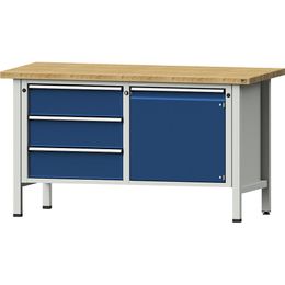 ANKE Werkbank, Gestellbauweise Serie V, 3 Schubladen, Tür 540 mm, Buche massiv, Vollauszug