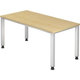 eurokraft pro Schreibtisch, 4-Fuß-Gestell, Breite 1600 mm, alusilber / Dekor Ahorn