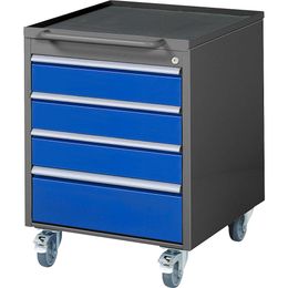 Rau Rollcontainer, HxBxT 765 x 580 x 650 mm, 4 Schubladen, anthrazitmetallic / enzianblau