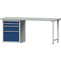 ANKE Werkbank, Gestellbauweise Serie V, 4 Schubladen mit 2 x 90, 1 x 180, 1 x 360 mm, Stahlblechbelagplatte, Breite 2000 mm