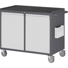 Rau Kompaktwerkbänke, fahrbar, 2 Türen, Metallablage mit Gummimatte, anthrazit / lichtgRau