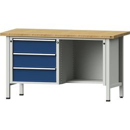 ANKE Werkbank, Gestellbauweise Serie V, 3 Schubladen, ½ Ablageboden, Buche massiv, Teilauszug