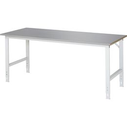 Rau Arbeitstisch, höhenverstellbar, Gestell 60 x 30 mm, Edelstahlplatte, BxT 2000 x 800 mm