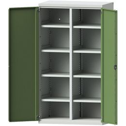 eurokraft pro Schwerlastschrank aus Stahl, 8 Fachböden, lichtgrau/resedagrün