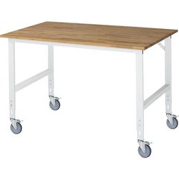 Rau Fahrbarer Arbeitstisch, Gestell 60 x 30 mm, Platten-BxT 1500 x 1000 mm, Buche-Massivholzplatte