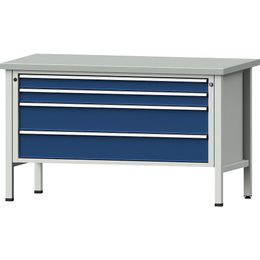 ANKE Werkbank 1500 mm breit, Gestellbauweise, 4 Schubladen à 2 x 90, 2 x 180 mm, Stahlblechbelagplatte, Höhe 890 mm