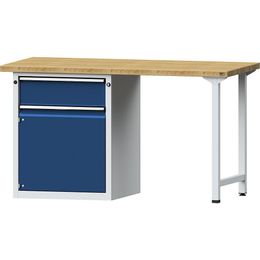 ANKE Werkbank, Gestellbauweise Serie V, 1 Schublade 180 mm, 1 Tür 540 mm, Breite 1500 mm, Buche massiv