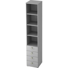 eurokraft pro Kombi-Schrank, 3 Fachböden, 4 Schubladen, lichtgrau / lichtgrau