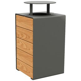 PROCITY Abfallkorb KUBE mit Deckel, Volumen 120 l, grau/Eiche