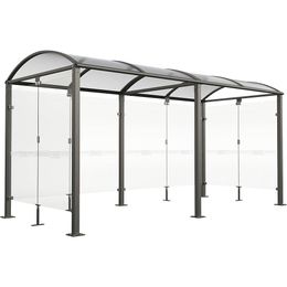 PROCITY Fahrradüberdachung mit Glas, Grundmodell + Erweiterung mit Rück-/Seitenwänden, anthrazitgrau