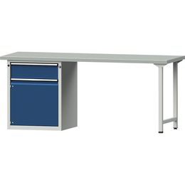 ANKE Werkbank, Gestellbauweise Serie V, 1 Schublade 180 mm, 1 Tür, Breite 2000 mm, Stahlblechbelag