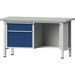 ANKE Werkbank, Gestellbauweise Serie V, 2 Schubladen, ½ Ablageboden, Stahlblechbelag, Volllauszug