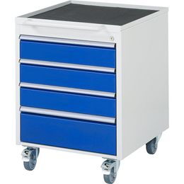 Rau Rollcontainer, HxBxT 765 x 580 x 650 mm, 4 Schubladen, lichtgRau / enzianblau