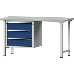 ANKE Werkbank, Gestellbauweise Serie V, 3 Schubladen, Breite 1500 mm, Stahlblechbelag