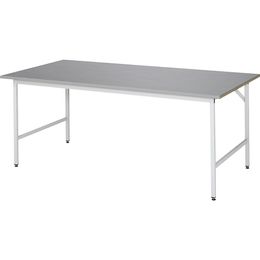 Rau Arbeitstisch, höhenverstellbar, Gestell 30 x 30 mm, Edelstahlplatte, BxT 2000 x 1000 mm