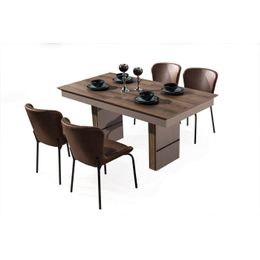 JVmoebel Esszimmer-Set Braune Esszimmer Garnitur Luxus Verstellbarer Esstisch 4x Stühle