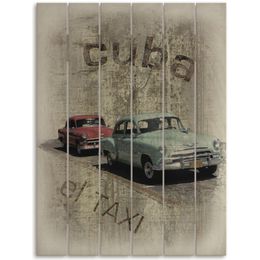 Holzbild Artland "Kuba - Das Taxi" Bilder Gr. B/H/T: 60 cm x 80 cm x 2,4 cm, Holzbild Auto Hochformat, 1 St., braun Holzbilder