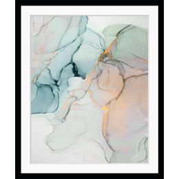 Bild queence "Ria" Bilder Gr. B/H: 50 cm x 70 cm, Wandbild Abstrakt Hochformat, blau (grau, türkis, beige) Kunstdrucke gerahmt, Abstrakt