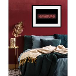 Bild queence "HAMBURG LIGHTS" Bilder Gr. B/H: 70 cm x 50 cm, Wandbild Städte Querformat, 1 St., rot Kunstdrucke