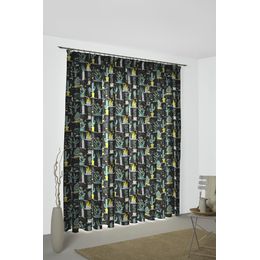 Vorhang WIRTH "Oakham" Gardinen Gr. 225 cm, Multifunktionsband, 132 cm, schwarz (schwarz, grün) Esszimmergardinen
