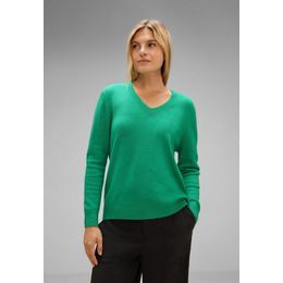 Street One V-Ausschnitt-Pullover in Melange Optik, grün