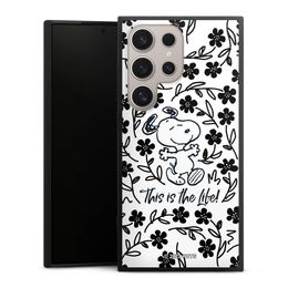 DeinDesign Galaxy S24 Ultra Handy Premium Silikon H&uuml;lle Handyh&uuml;lle schwarz Case Peanuts Flowers Snoopy Silikon Premium Case