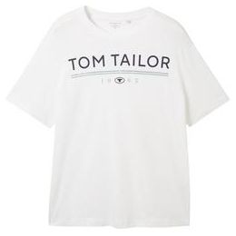 Tom Tailor Herren Plus - T-Shirt mit Logo Print, weiß, Logo Print, Gr. 2XL