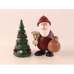 Ullrich Kunsthandwerk Weihnachtsfigur Weihnachtsmann mit Glocke und Weihnachtsbaum Dekofigur