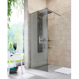 Welltime Duschwand Duschabtrennung, Sicherheitsglas, Walk-In, Glaswand mit Wandhalterung, grau