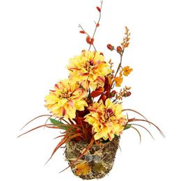 Kunstblume Dahlien-Arrangement in Pflanzschale Gesteck aus künstlichen Blumen, I.GE.A., Höhe 56 cm, Herbstgesteck Künstliche Dekorationen Herbst Blumendekoration, gelb