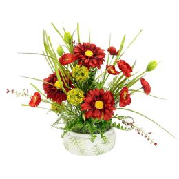 Kunstblume Blumenarrangement aus Gerbera und Mohnblumen in Schale aus Keramik, I.GE.A., Höhe 38 cm, Dekoblumen Blumenstrauß Seidenblumen Tischdeko Hochzeitsdeko, rot