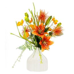 Kunstblume Blumenarrangement aus Lilien und Mohnblumen in Vase aus Keramik, I.GE.A., Höhe 55 cm, Dekoblumen Blumenstrauß Seidenblumen Tischdeko Hochzeitsdeko, orange