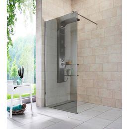 Welltime Duschwand Duschabtrennung, Sicherheitsglas, Walk-In, Glaswand mit Wandhalterung, grau