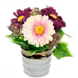 Kunstblume Arrangement aus Gerbera im Topf aus Keramik, I.GE.A., Höhe 26 cm, Tischgestecke Blumendekoration Seidenblumen Künstliche Blumen, lila