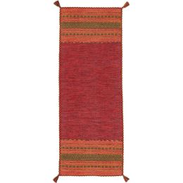 Läufer Kelim Azizi, CarpetFine, rechteckig, Höhe: 5 mm, Baumwolle, Wendeteppich mit Fransen, Wohnzimmer, rot