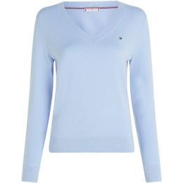 Tommy Hilfiger V-Ausschnitt-Pullover mit V-Ausschnitt, gestickter Tommy Hilfger Logo-Flag, blau