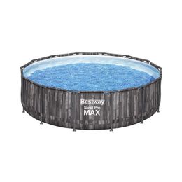 Bestway® Steel Pro MAX™ Frame Pool Komplett-Set mit Filterpumpe Ø 427 x 107 cm, Holz-Optik (Mooreiche), rund