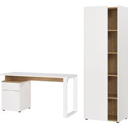 Andas Büromöbel-Set Njavve bestehend aus Schreibtisch, (2-St), mit Container & hohem Aktenschrank (Höhe 188 cm), Made in Germany, weiß
