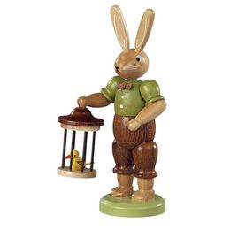 Müller Kleinkunst GmbH Seiffen Osterhase Osterfigur Hase mit Vogelkäfig farbig lassiert klein Höhe 11cm NEU