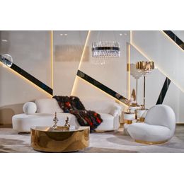 JVmoebel Wohnzimmer-Set Weiße Couchgarnitur 3+1 Sitzer Runder Glas Couchtisch 3tlg Set
