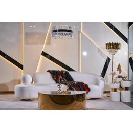 JVmoebel Wohnzimmer-Set Modernes Weißes Sofa Luxus 3-Sitzer Halbrunder Couchtisch 2tlg