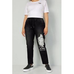 MIAMODA Regular-fit-Jeans Denim-Joggpants Silberdruck Elastikbund